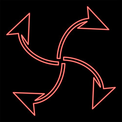 Neon four arrows loop and from center red color Vector Image