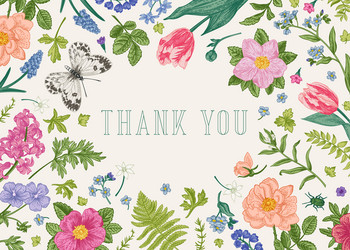 Floral spring thank you pink flowers card Vector Image