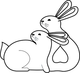 Cute two rabbits animals cartoons in black Vector Image