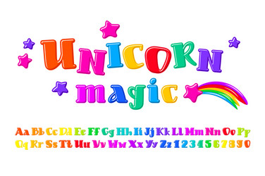 Magic bright font alphabet in cartoon style Vector Image