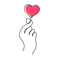 Hand touching heart shape continuous line drawing Vector Image