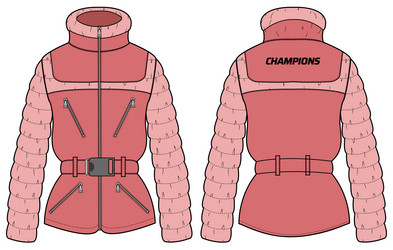 Womens quilted puffer hooded jacket design flat Vector Image