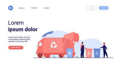 Garbage collector cleaning waste bin flat Vector Image