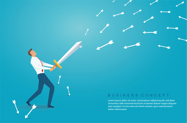 Businessman holding sword to protecting arrow down