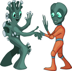 Cartoon alien meeting and handshake in space Vector Image