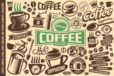 Set of coffee symbols icons and signs Royalty Free Vector