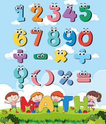 Counting number 0 to 9 and math symbols for kids Vector Image