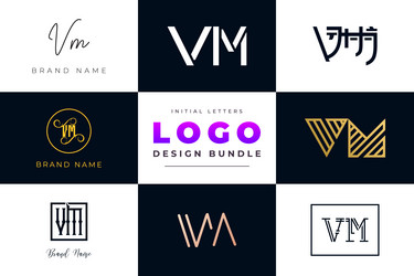 Initial letters vm monogram logo design bundle Vector Image