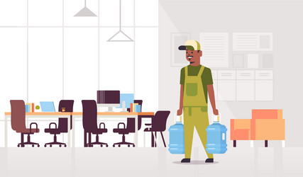 African american courier in uniform holding Vector Image