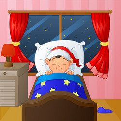 Cartoon smile little boy sleeping in the bed Vector Image
