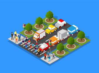 Isometric people walking on street Royalty Free Vector Image