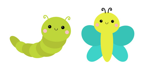 Caterpillar insect icon set crawling Royalty Free Vector