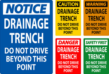 Caution sign drainage trench - do not drive Vector Image