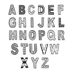 Black and white alphabet hand drawn outline abc Vector Image