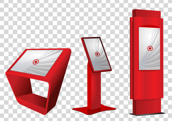 Three red promotional interactive kiosk Royalty Free Vector