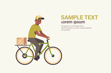 Postman in uniform riding bicycle carrying Vector Image