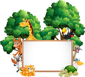 Border template design with cute animals in forest