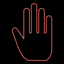 Neon five hands group arms many hands connecting Vector Image