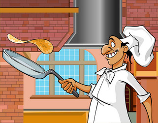 Cartoon sexy woman with a pan and ladle Royalty Free Vector