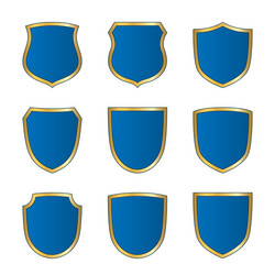 Gold-blue shield shape icons set bright logo Vector Image