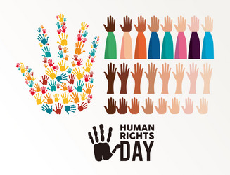 Human rights day poster with hands up silhouette Vector Image