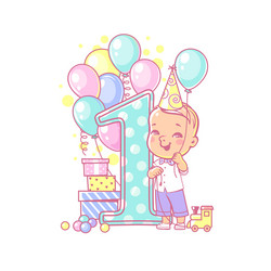 One year boy sitting near large number 1 Vector Image