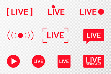 Set live streaming icons red symbols Royalty Free Vector
