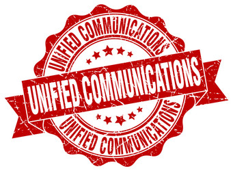 Unified communications round grunge ribbon stamp Vector Image