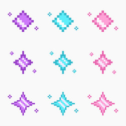 Pixel sparkle star set twinkle 8bit Royalty Free Vector
