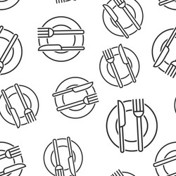 Continuous one line plate with fork and knife Vector Image