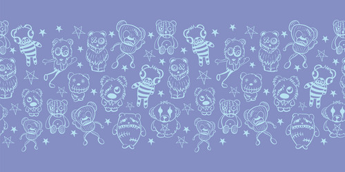 Doodle blue teddy bears repeat pattern Royalty Free Vector