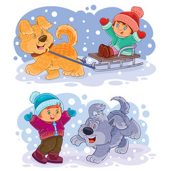 Set children play with snow outside winter Vector Image