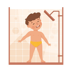 Cheerful little boy taking shower washing Vector Image