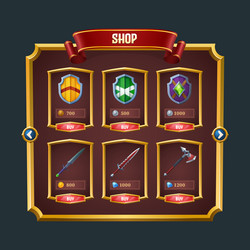 Game shop with items icons and buttons Royalty Free Vector