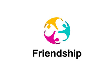 Happy three friends line style logo Royalty Free Vector