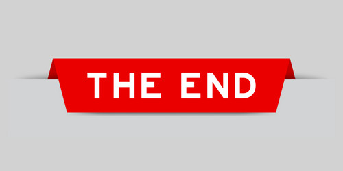 Red color inserted label banner with word the end Vector Image