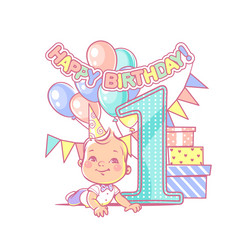 One year boy sitting near large number 1 Vector Image