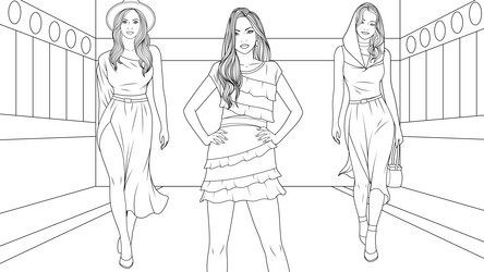 Two beautiful girls coloring pages Royalty Free Vector Image