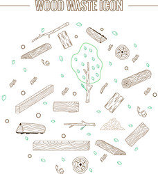 Line style icon collection - wood waste elements Vector Image