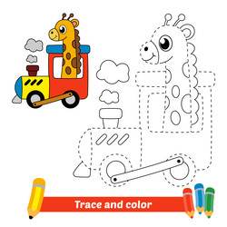 Trace and color for kids train Royalty Free Vector Image