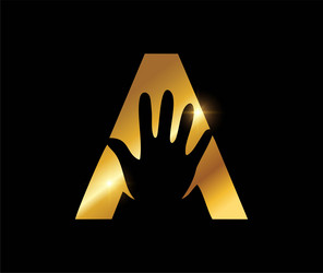 Golden hand print logo Royalty Free Vector Image