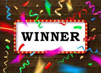 Winner shiny banner with burning lamps and coins Vector Image