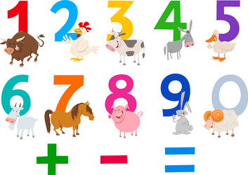 Educational numbers set with farm animals Vector Image