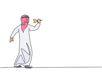 Single continuous line drawing young arab Vector Image