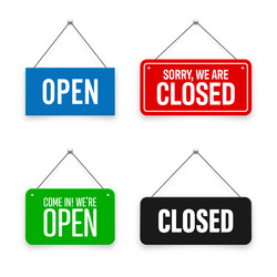 Realistic open or closed hanging signboards Vector Image