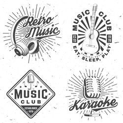 Music club logo badge label retro poster Vector Image