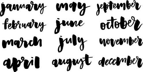 Handwritten names months december january Vector Image
