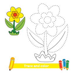 Trace and color for kids flower Royalty Free Vector Image