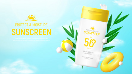 Sunscreen ad flyer template banner with jar Vector Image