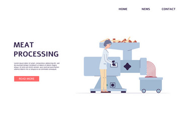 Meat processing factory website banner people Vector Image